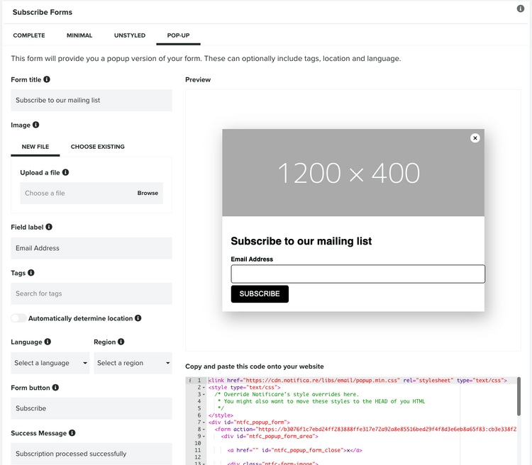Email Subscription Forms Notificare