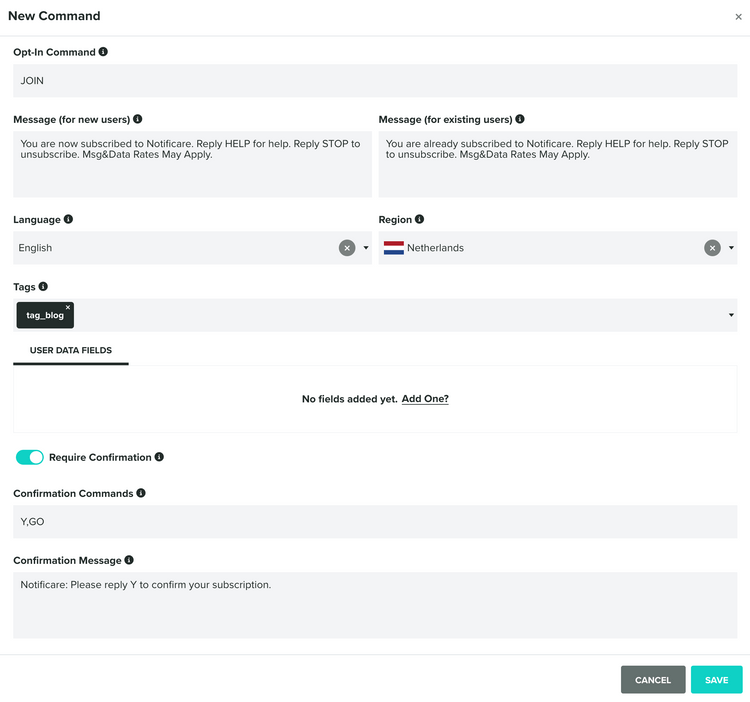 SMS Custom Opt-in Commands | Notificare
